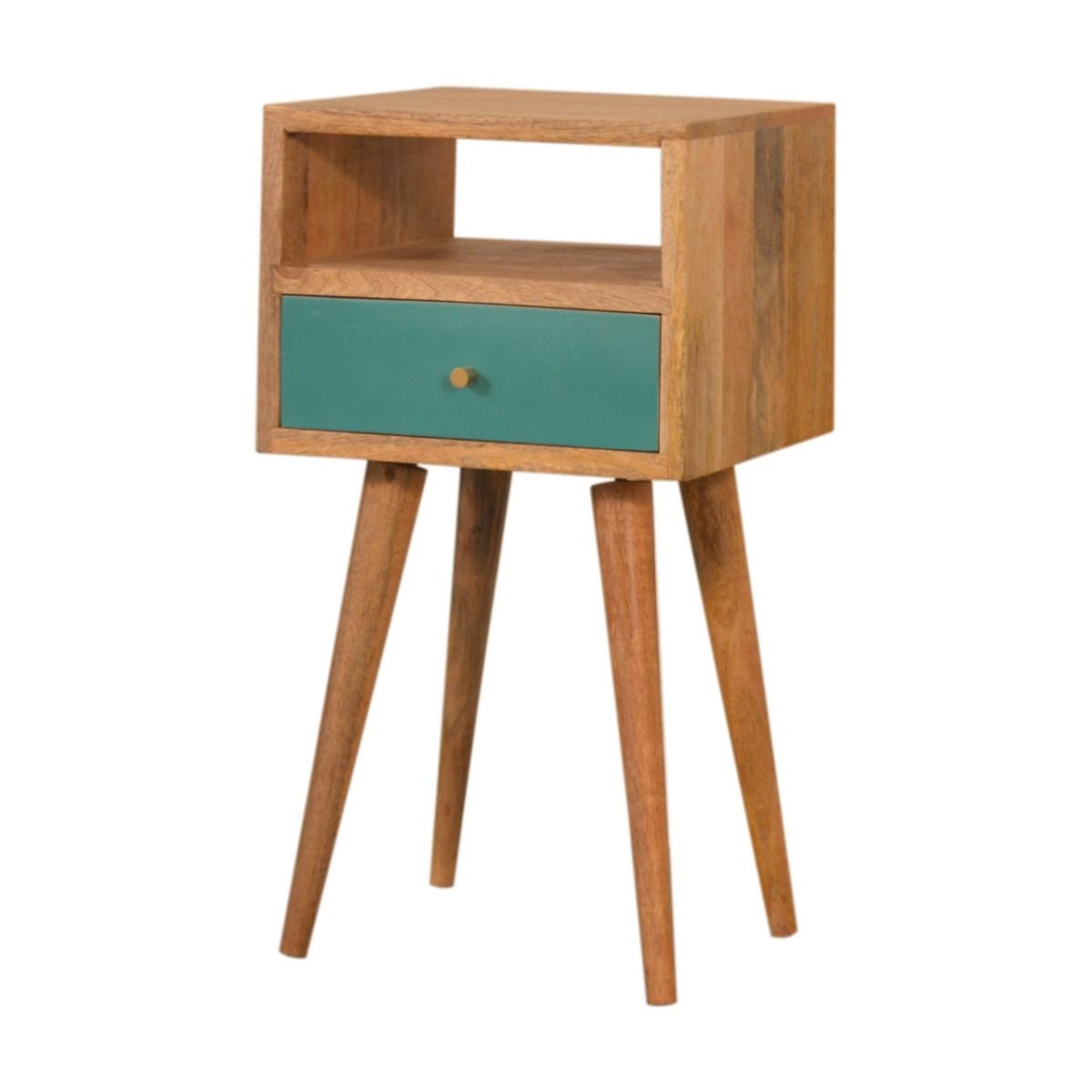 Bedside Table - PENRITH Nightstand Oak and Teal Painted 30cm