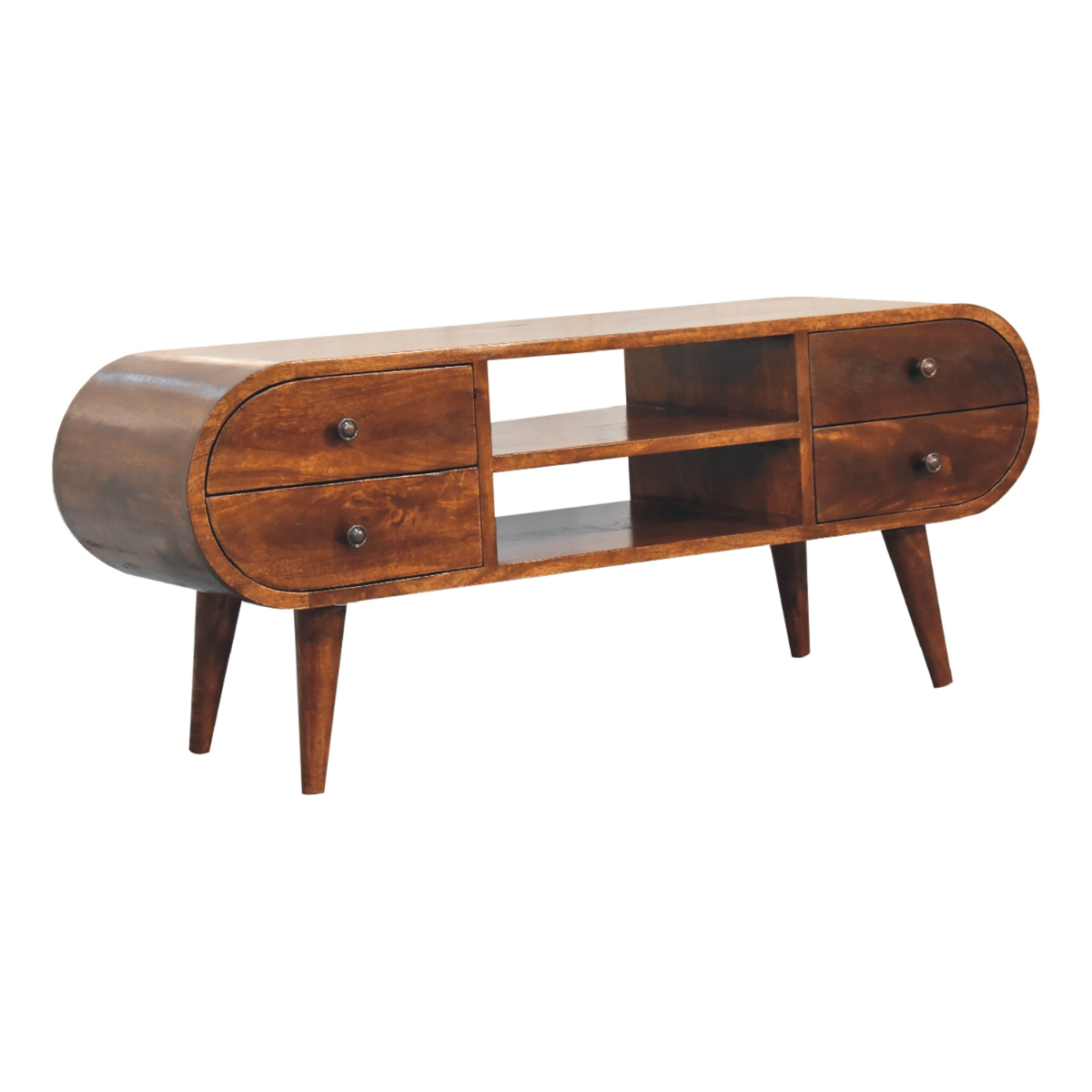 Bohemian Circular TV Unit with 2 Open Slots - Chestnut