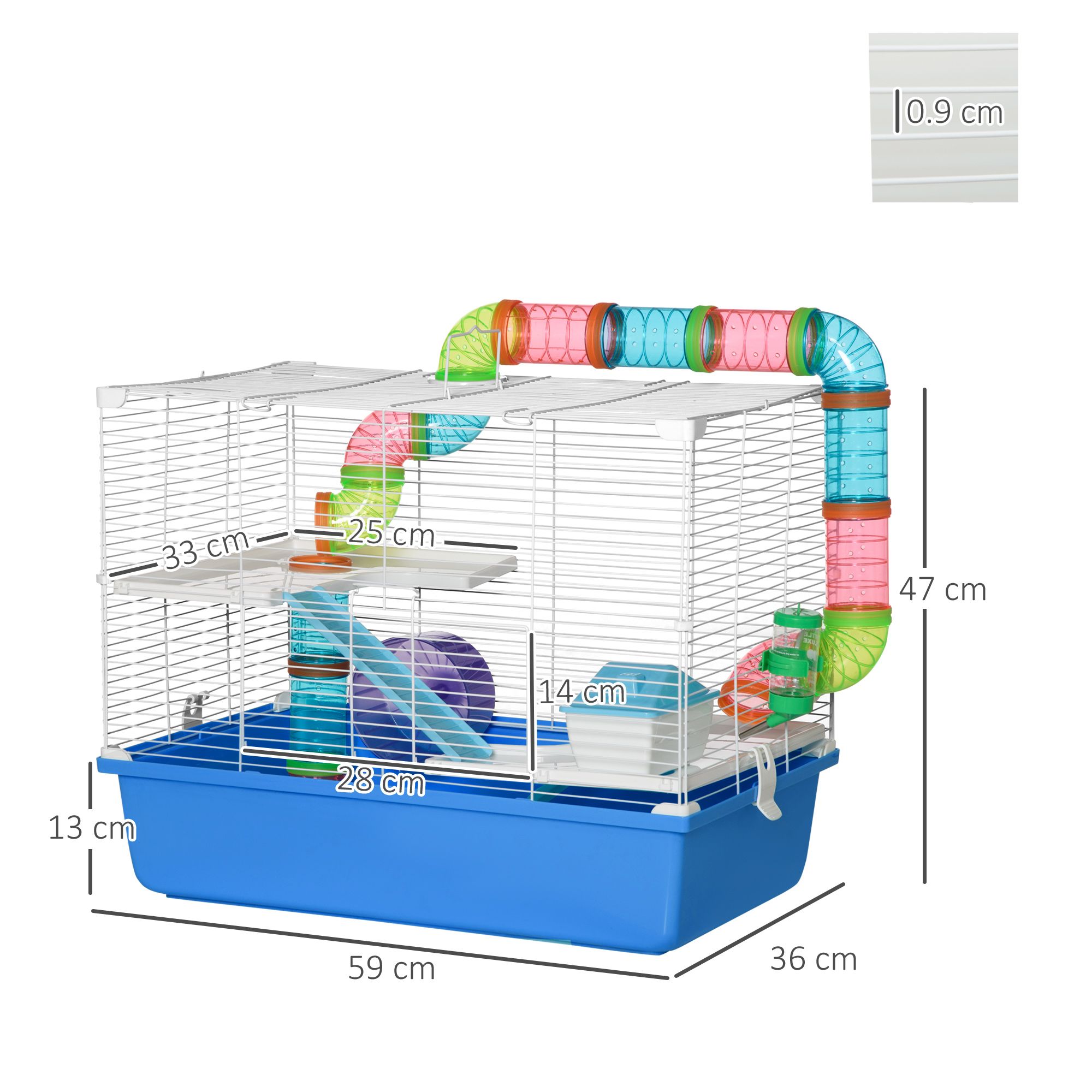 Large Hamster Cage, 3-Level Small Rodents House, with Tube Tunnel ...