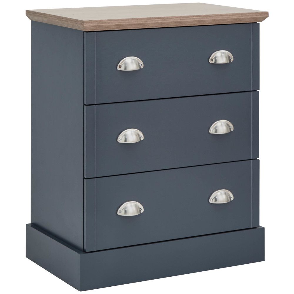 Bedside Table - CROMER 3 Drawer Nightstand Slate Blue 59cm