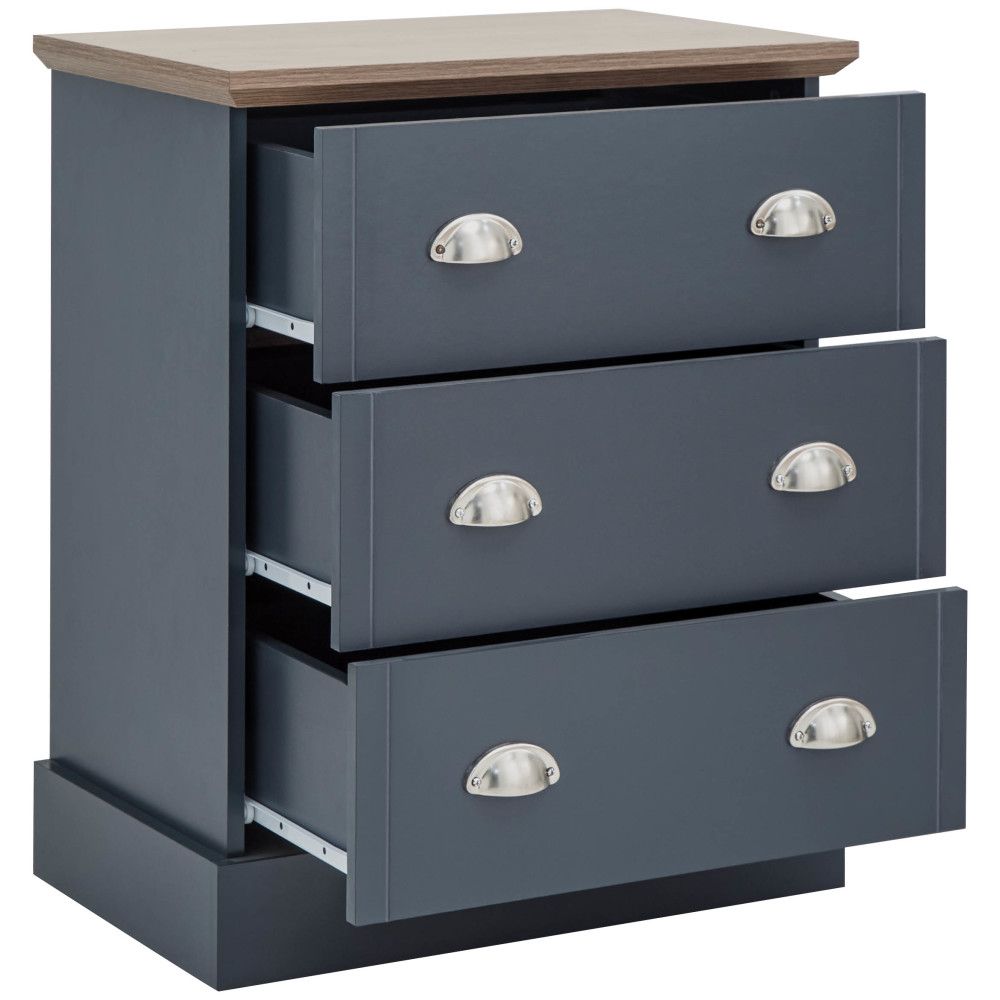 Bedside Table - CROMER 3 Drawer Nightstand Slate Blue 59cm