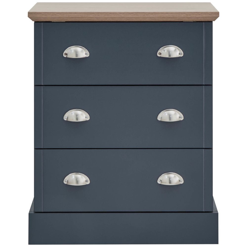 Bedside Table - CROMER 3 Drawer Nightstand Slate Blue 59cm