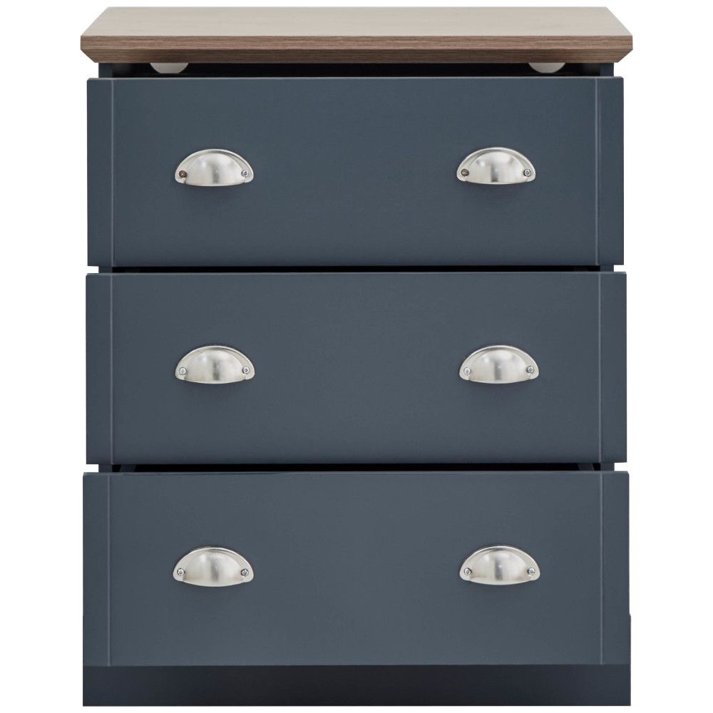 Bedside Table - CROMER 3 Drawer Nightstand Slate Blue 59cm