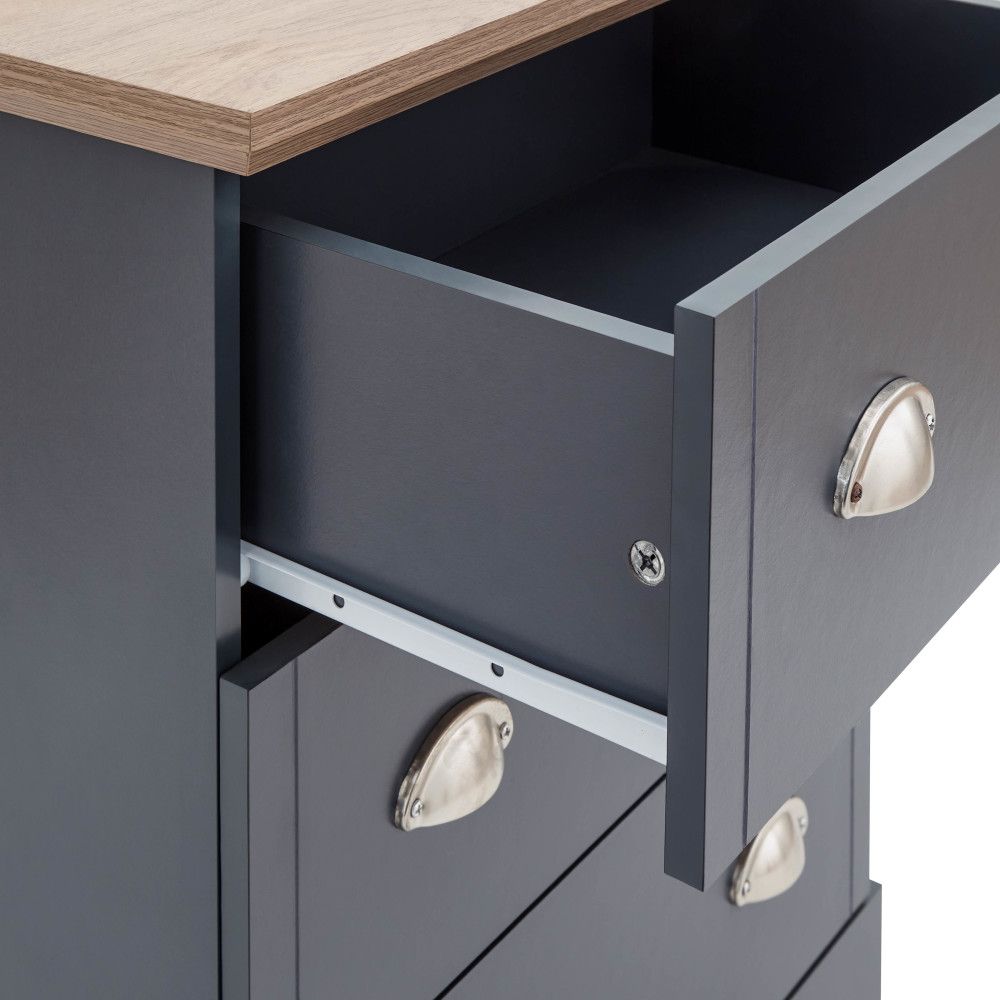 Bedside Table - CROMER 3 Drawer Nightstand Slate Blue 59cm