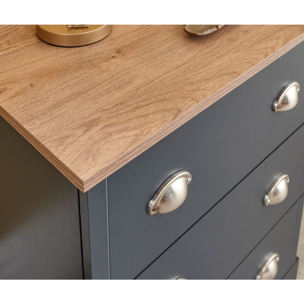 Bedside Table - CROMER 3 Drawer Nightstand Slate Blue 59cm
