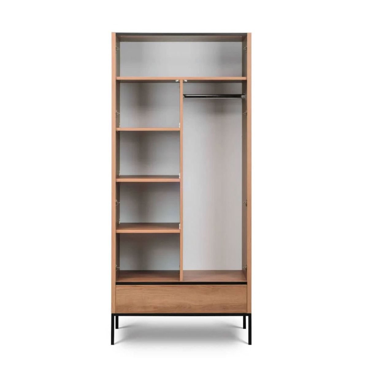 Wardrobe - LAREDO 2 Door Wardrobe with 5 Shelf Oak Caramel 90cm