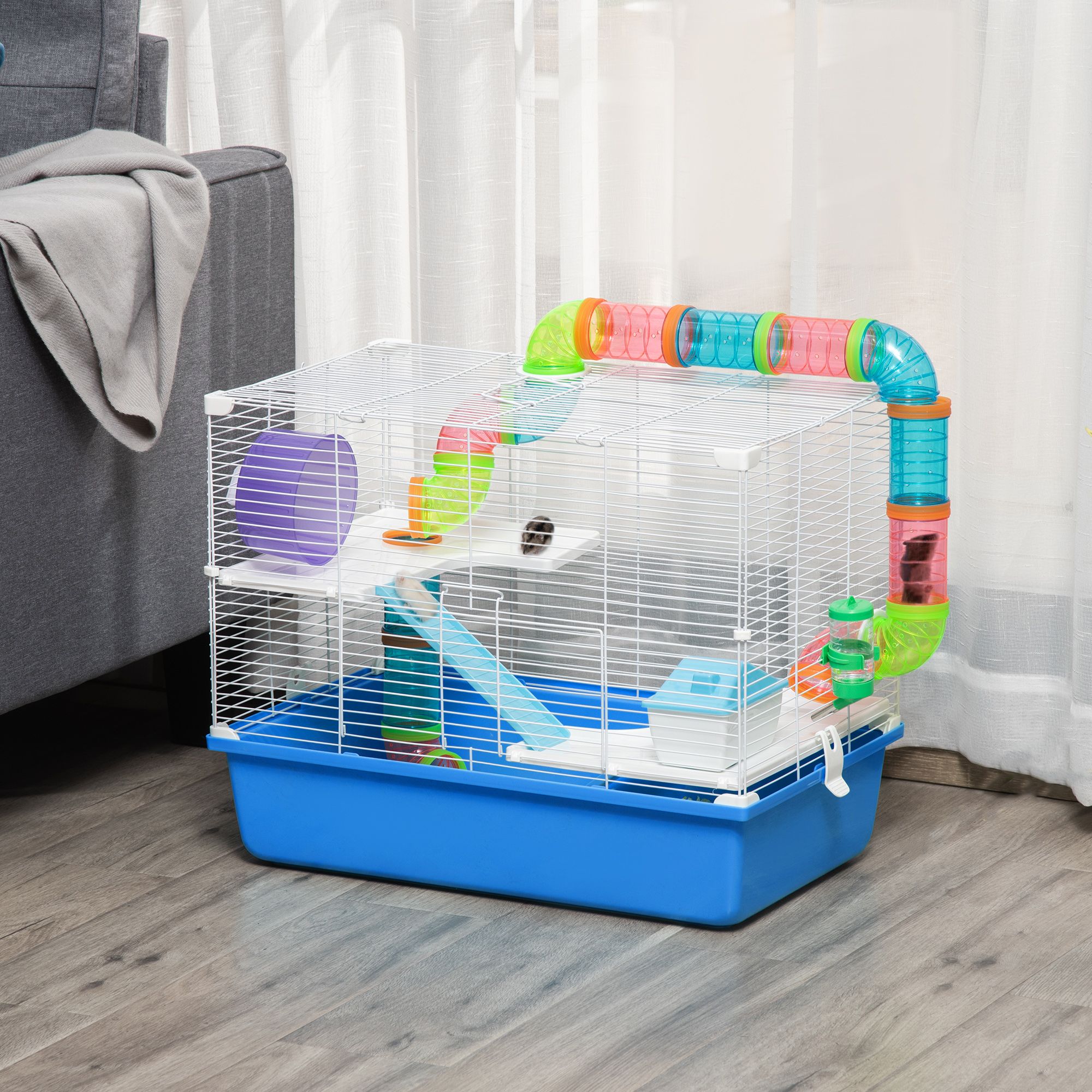 Large Hamster Cage, 3-Level Small Rodents House, with Tube Tunnel ...