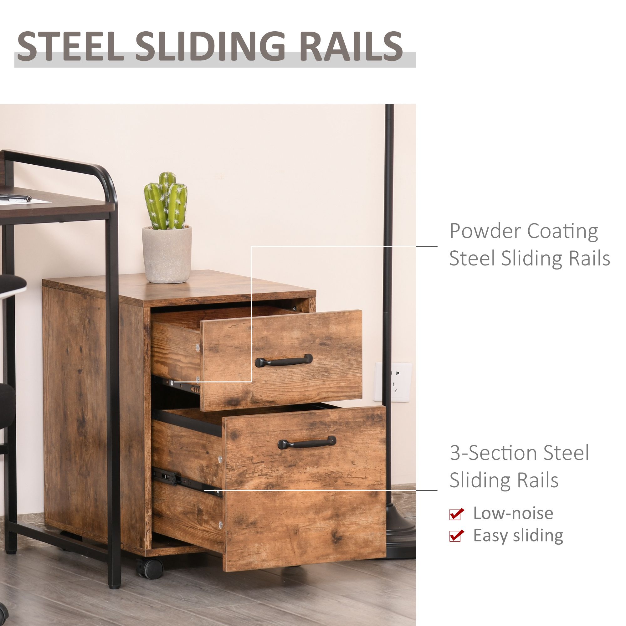 Rolling File Cabinet with 2 Drawers, Hanging File Folder, Home Office ...