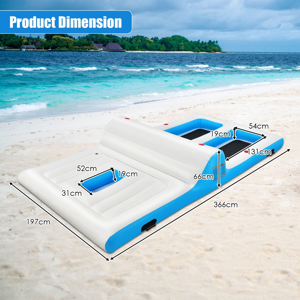 4-6 Person Floating Island with Dual Lying and Wading Areas-White