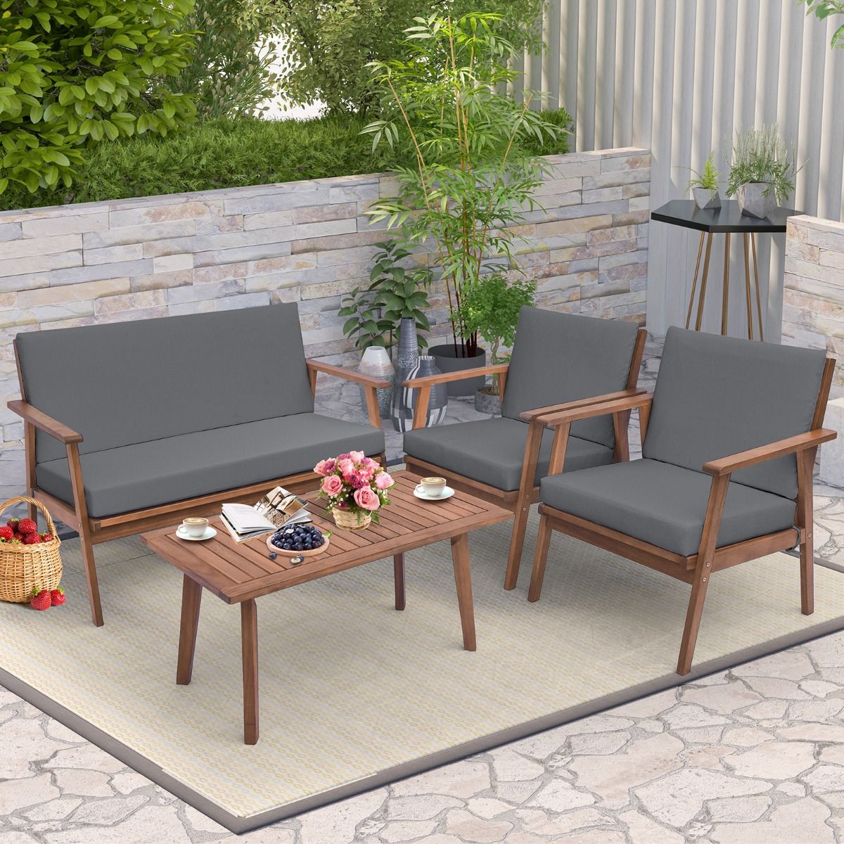 Patio Set - 4 Piece Outdoor Conversation Set with Soft Seat and Back ...