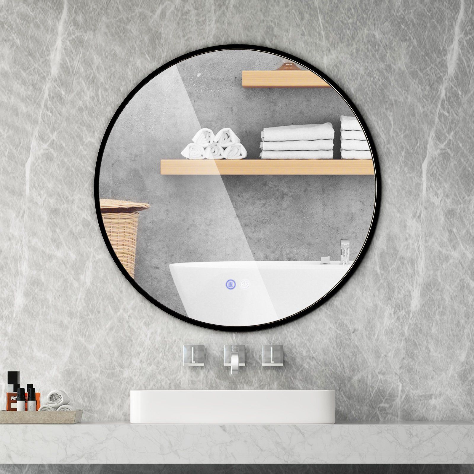 Bathroom Mirror - 60 CM Round Bathroom Mirror with LED Lights and Anti ...