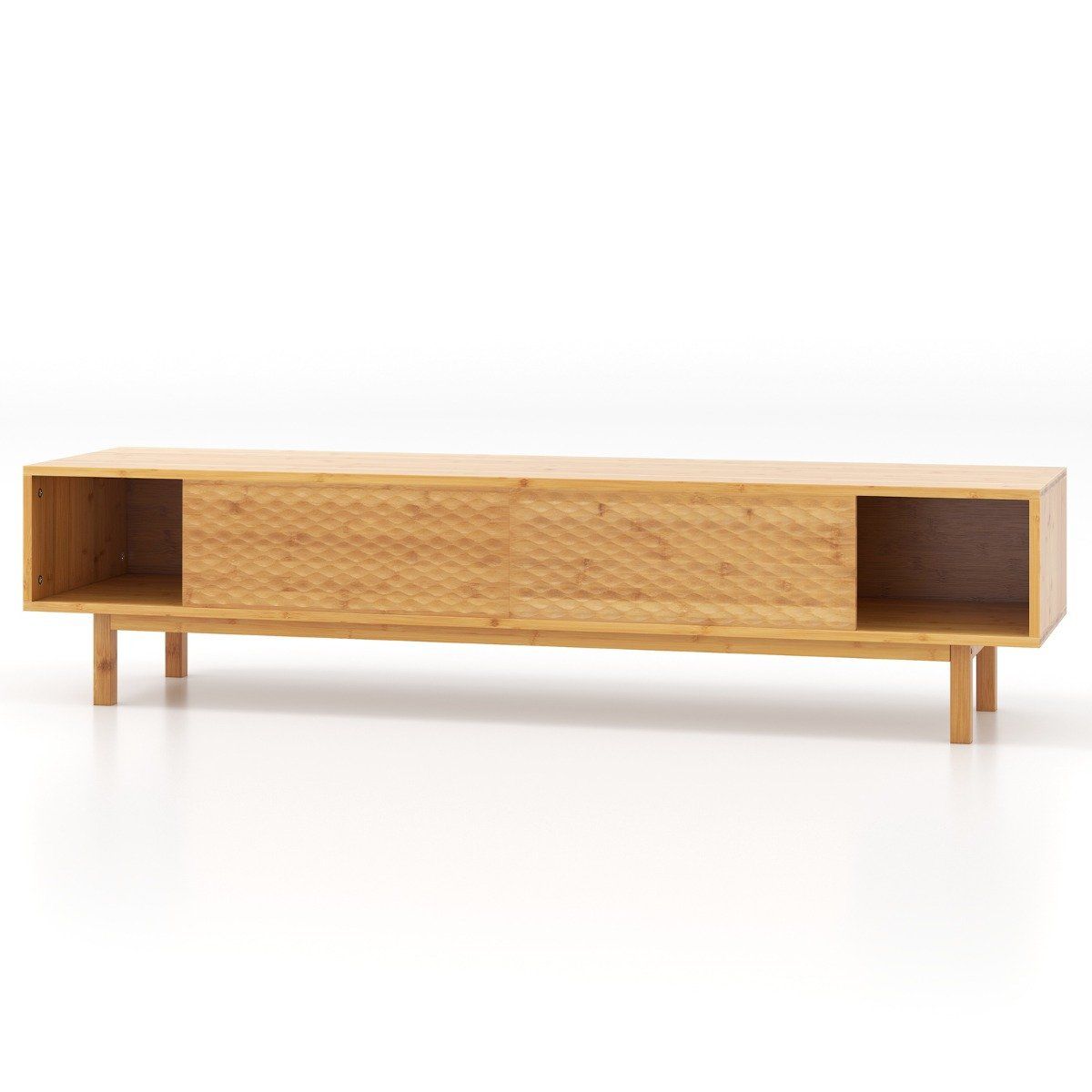 TV Stand - Bamboo TV Stand for 65 Inch 70 Inch TVs with Sliding Doors ...