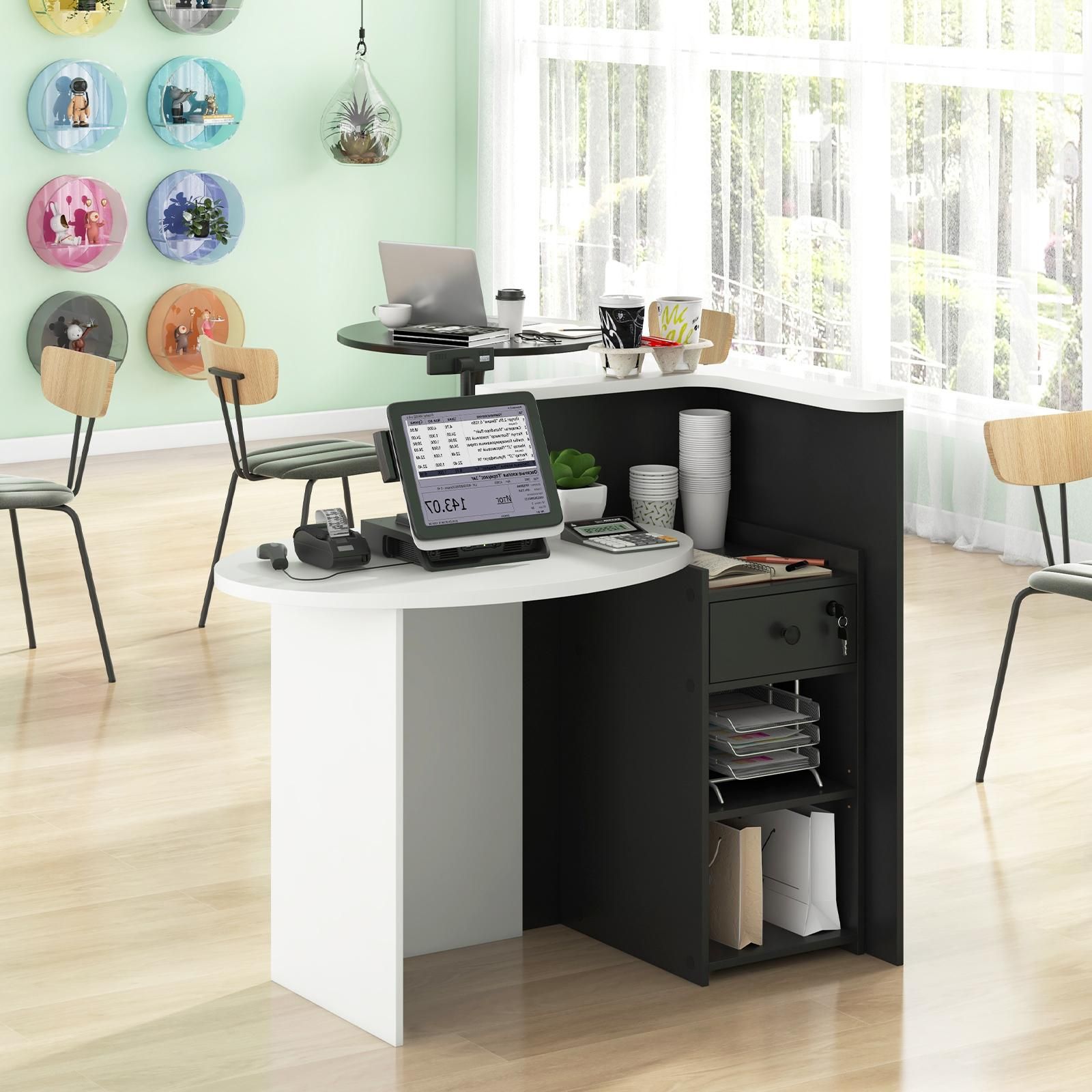 Computer Desk - Reception Desk with Lockable Drawer and Adjustable ...