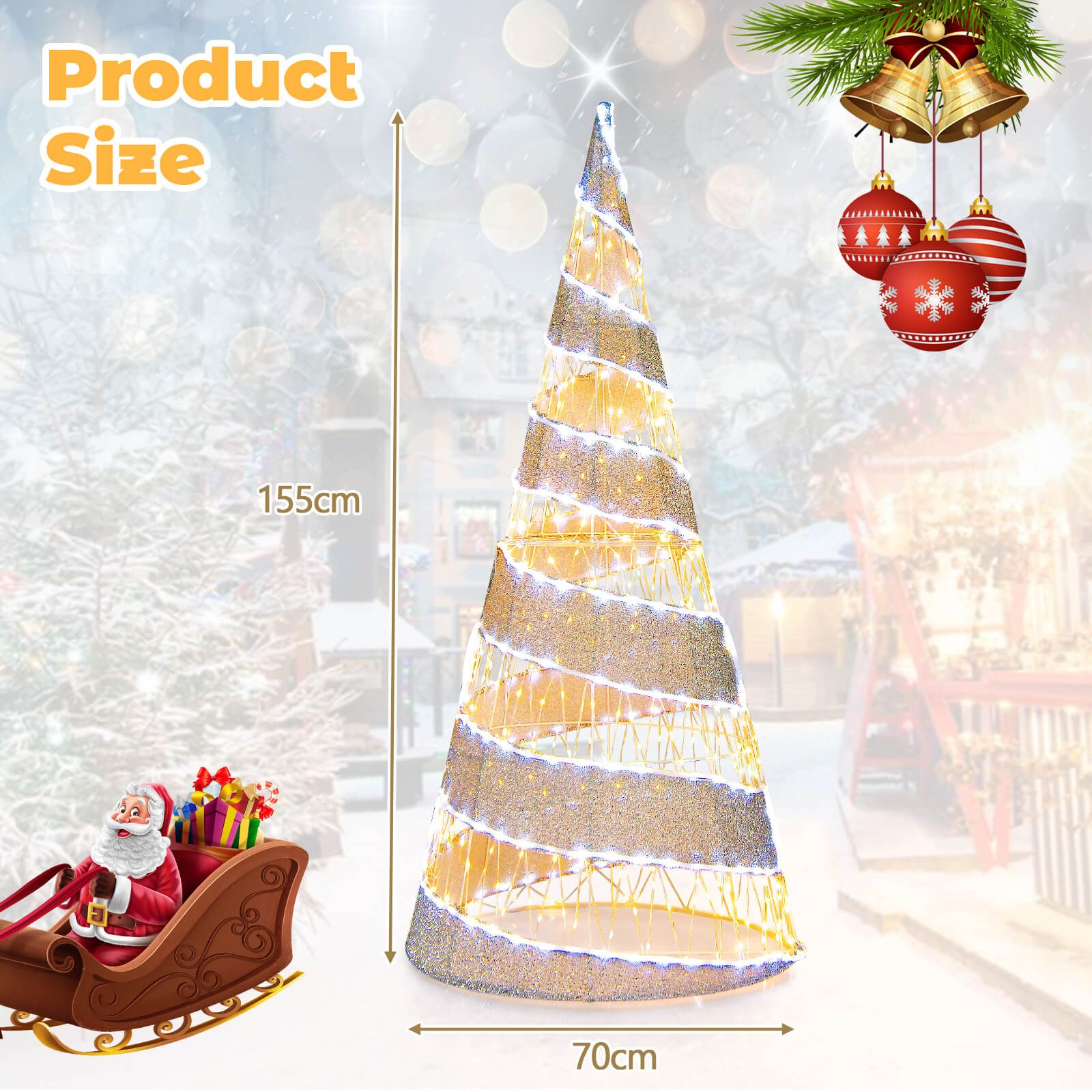 Pre-lit Christmas Cone Tree with LED Lights - 5ft