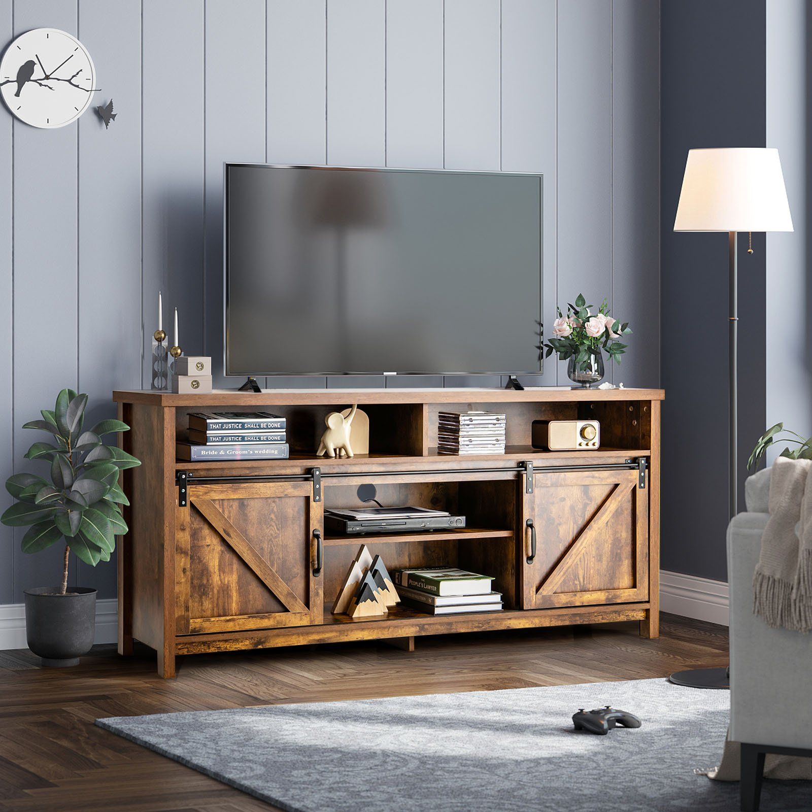 ULAXO Sliding Barn Door Farmhouse Flat Screen Console for 65 Inch TVs ...