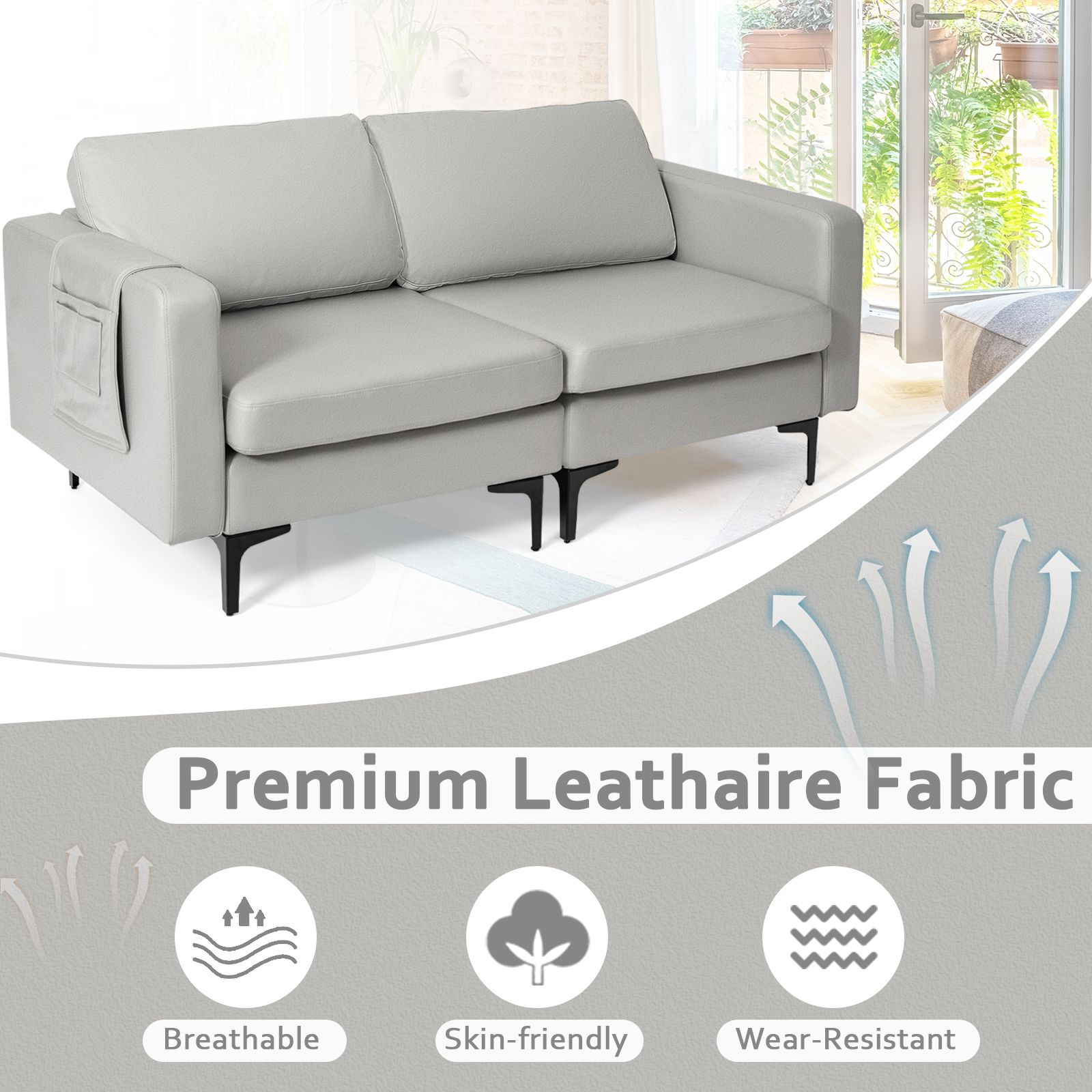 Modern 2-Seat Modern Sofa Couch with Detachable Remote Control Holder ...