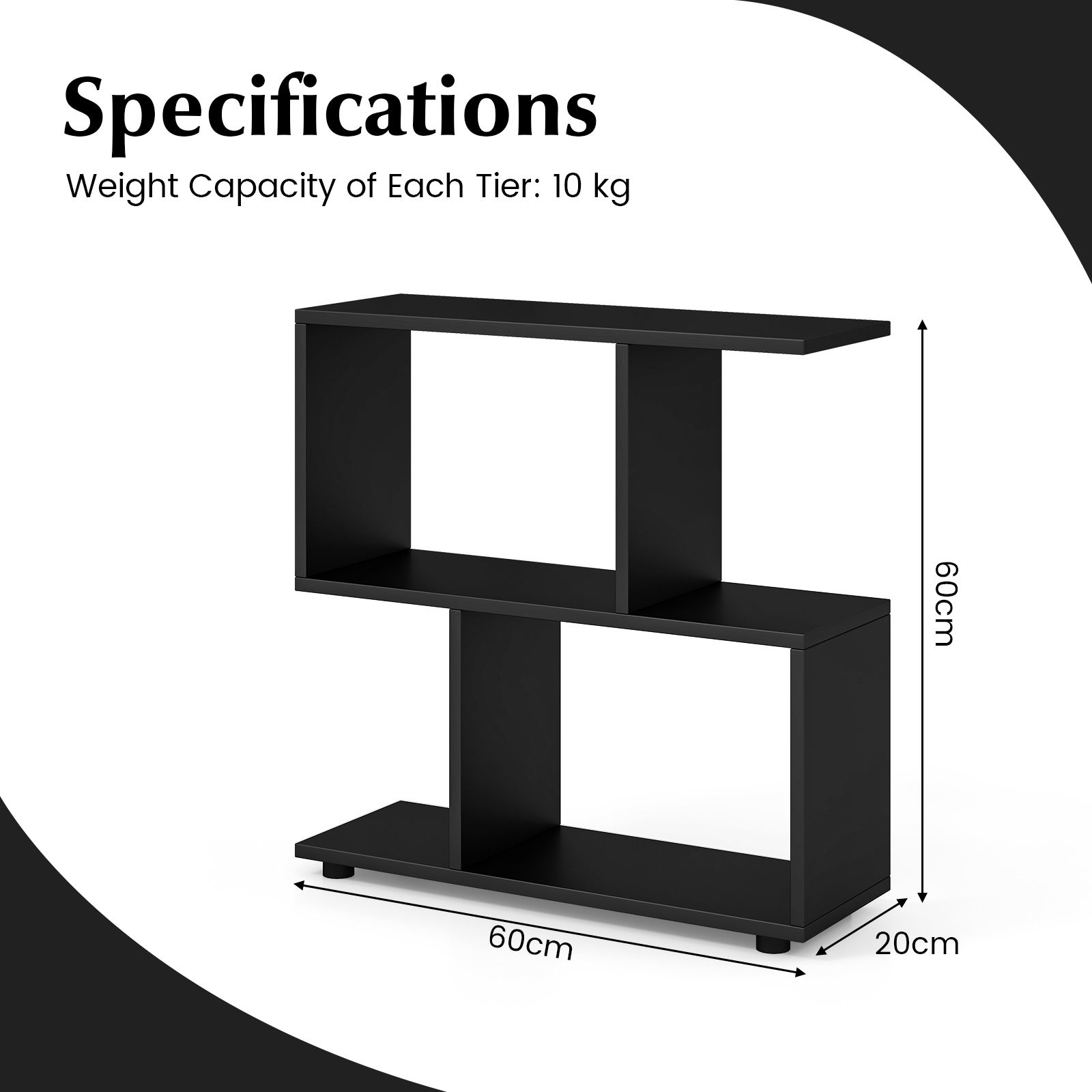 2-tier Irregular Storage Shelf Wood Shelving Units with 4 Compartments ...