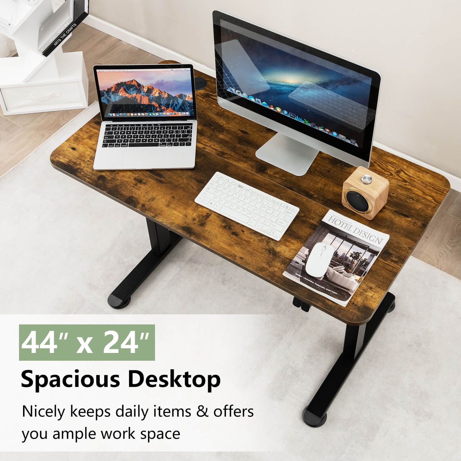 Electric Height Adjustable Standing Desk with Button Controller-Rustic ...