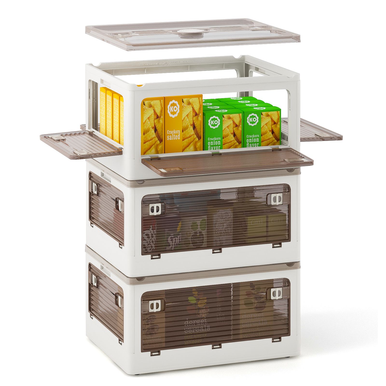 Storage Box - 3-Pack 24-Gal Stackable Collapsible Plastic Container ...
