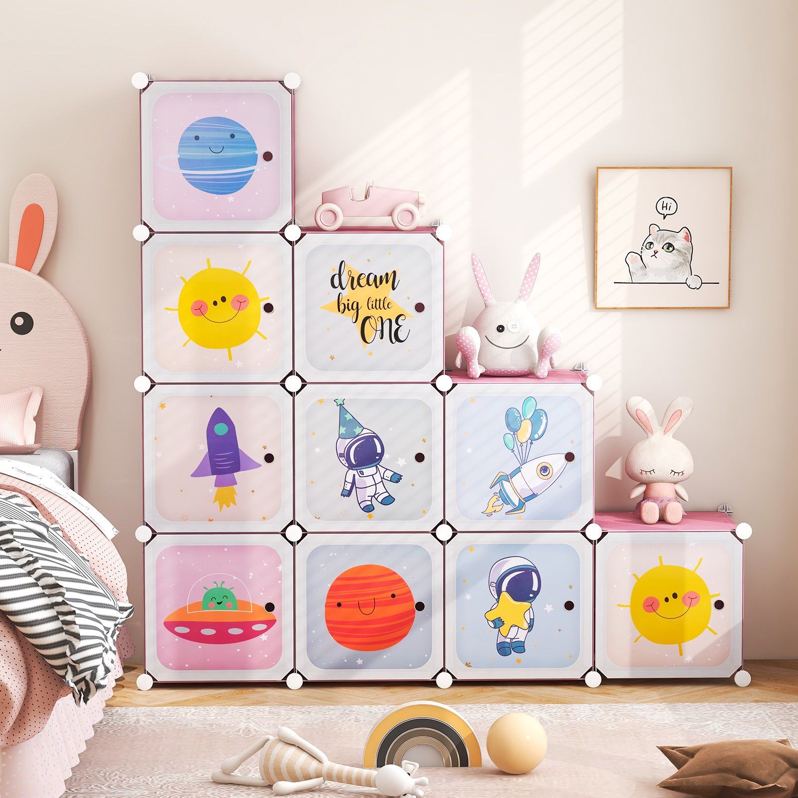 Kids Wardrobe - ARCADIA 12 Cubes Children Wardrobe Pink 110cm