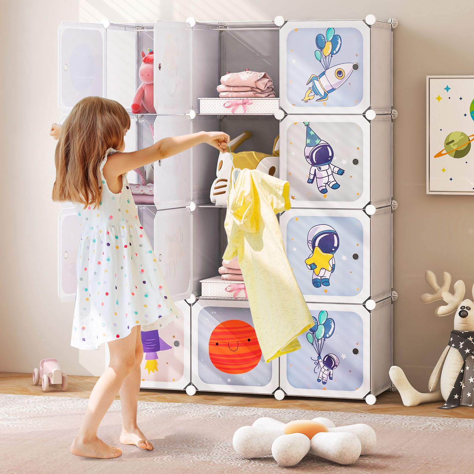 Kids Wardrobe - ARCADIA 12 Cubes Children Wardrobe White 110cm
