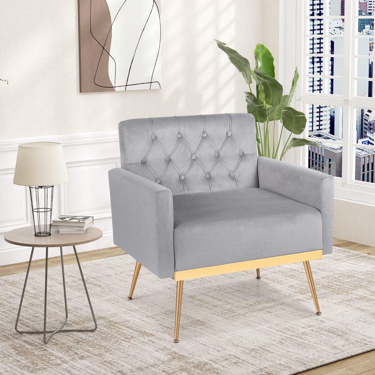 Sofa Chair - Modern Velvet Accent Chair with Button Tufted Back and ...