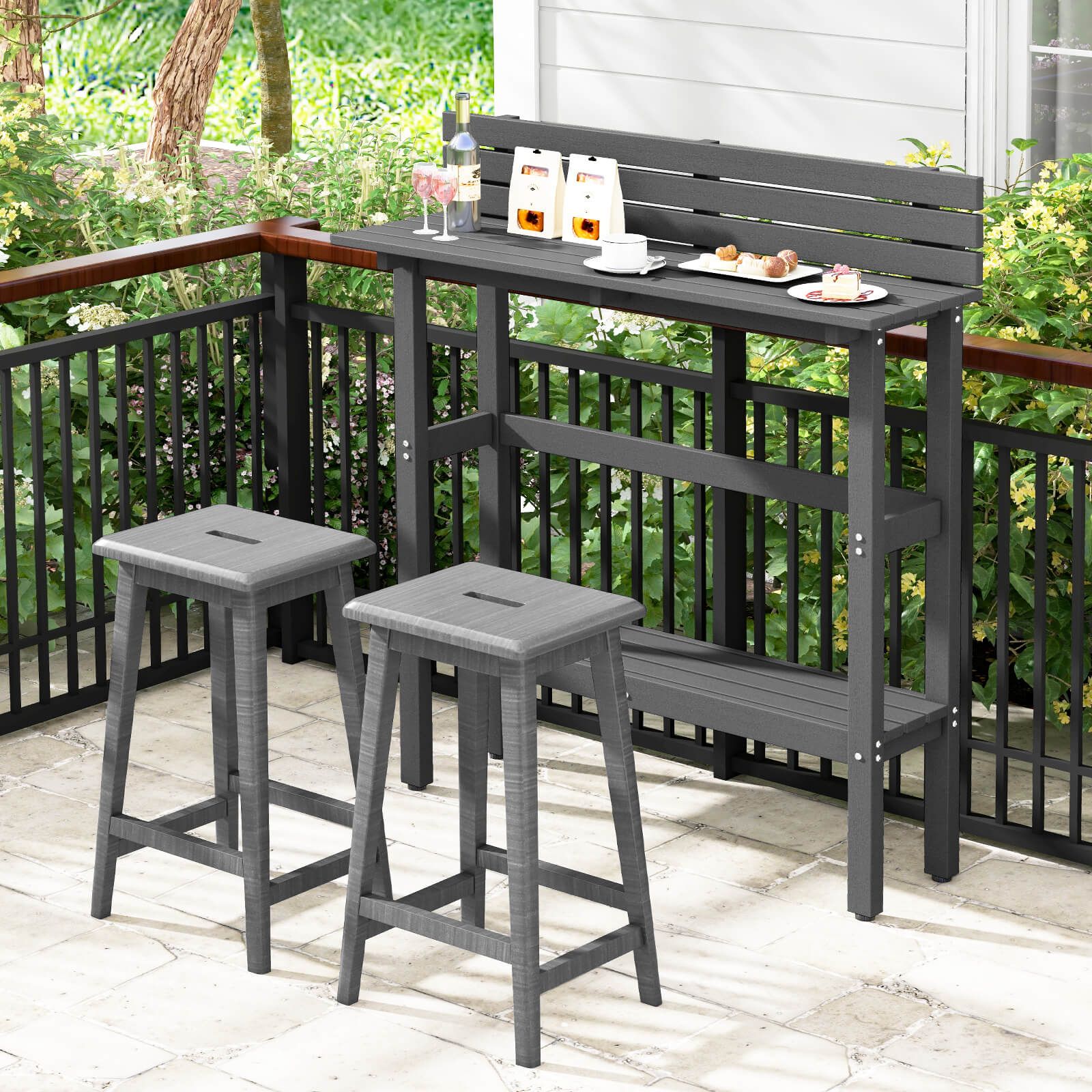 Outdoor Bar Table Patio Pub Height Counter Table with Storage Shelf-Grey