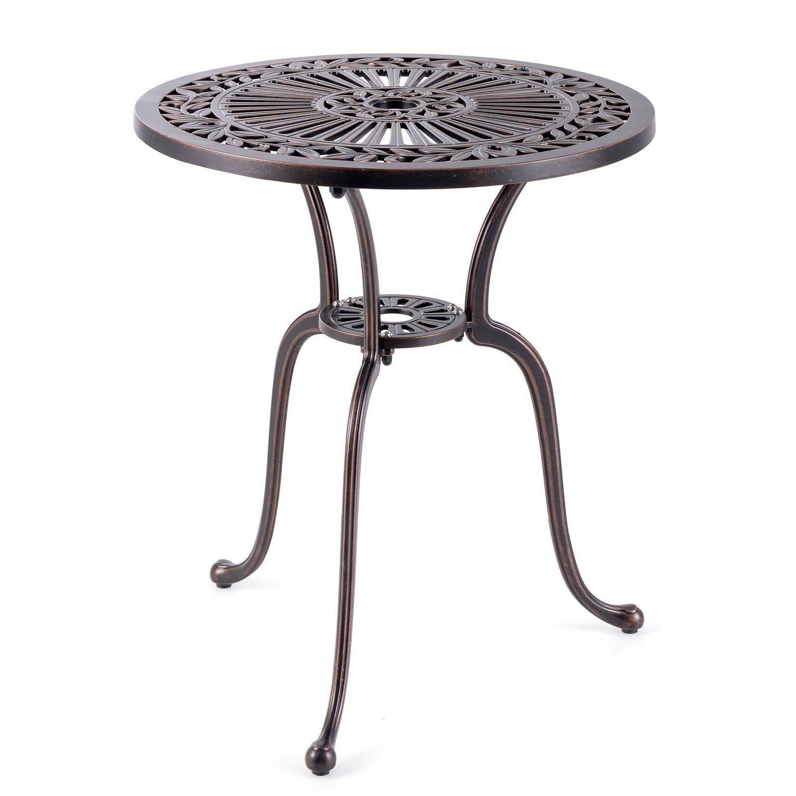 Garden Table - 61 cm Round Cast Aluminum Table with 5 cm Umbrella Hole ...