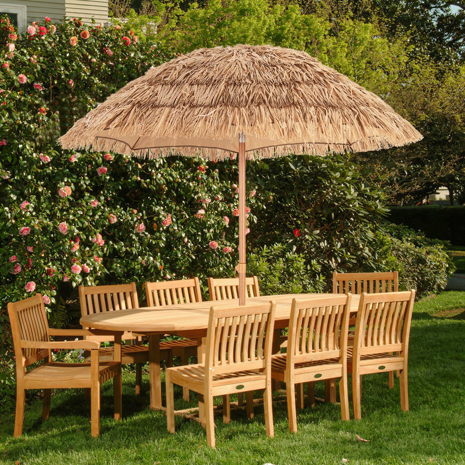 Garden Parasol - 170cm Thatched Tiki Umbrella Hawaiian Style Beach ...