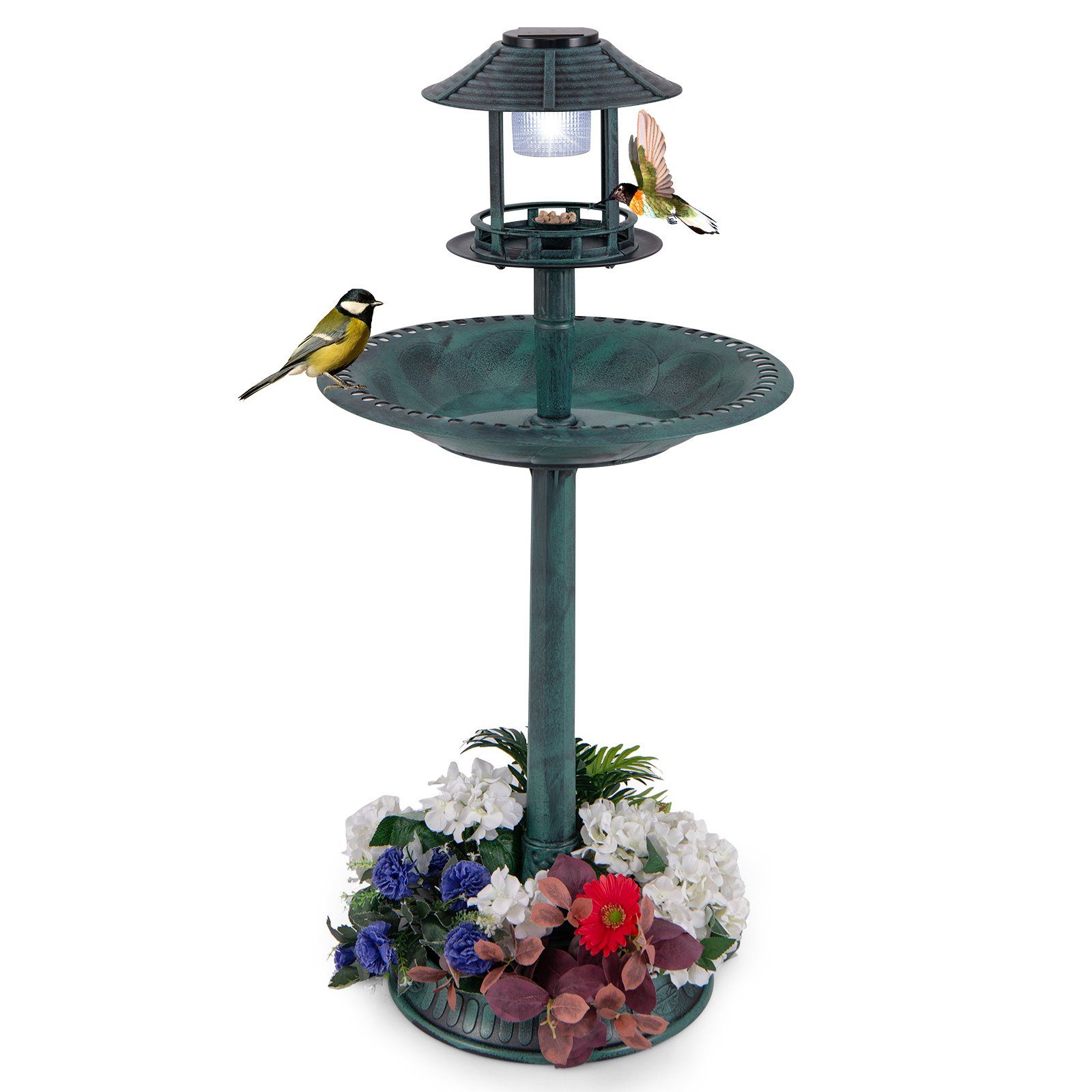 Birds Bath - Outdoor Solar Lighted Bird Bath with Flower Planter Base ...