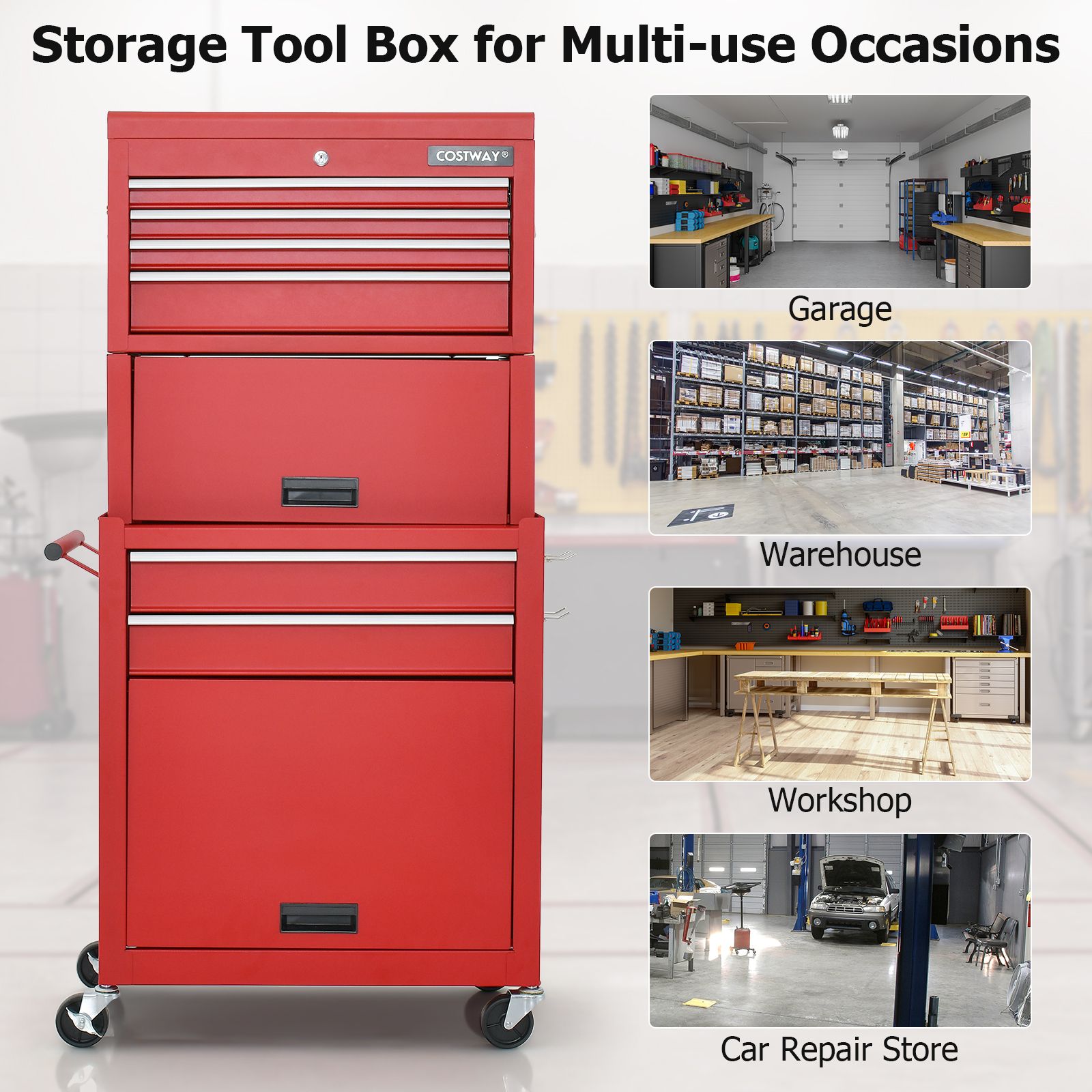 Lockable Tool Storage Cabinet with Handle, Drawers, Wheels and EVA ...