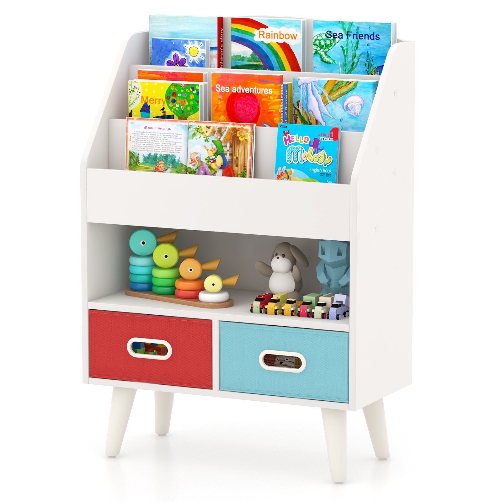 Bookcase - Kids Bookshelf Wooden Book Display Rack with 3-Tier ...