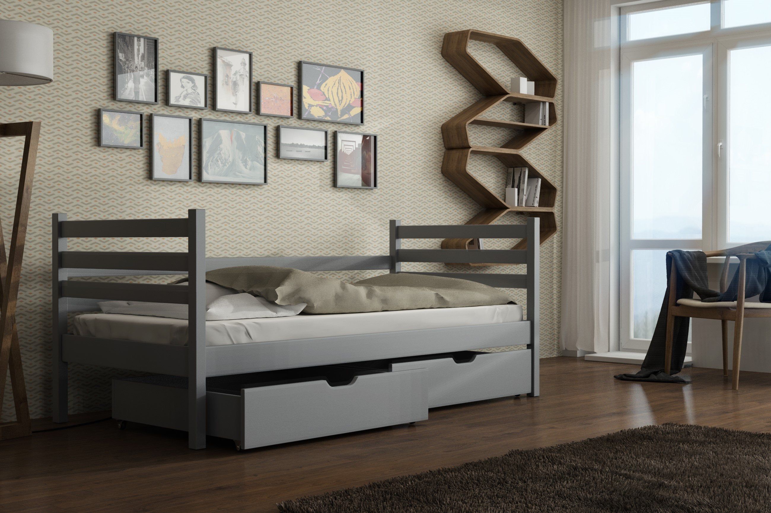 TRUMP Solid Wooden Single Storage Bed Frame with Bonnell Foam Mattress ...