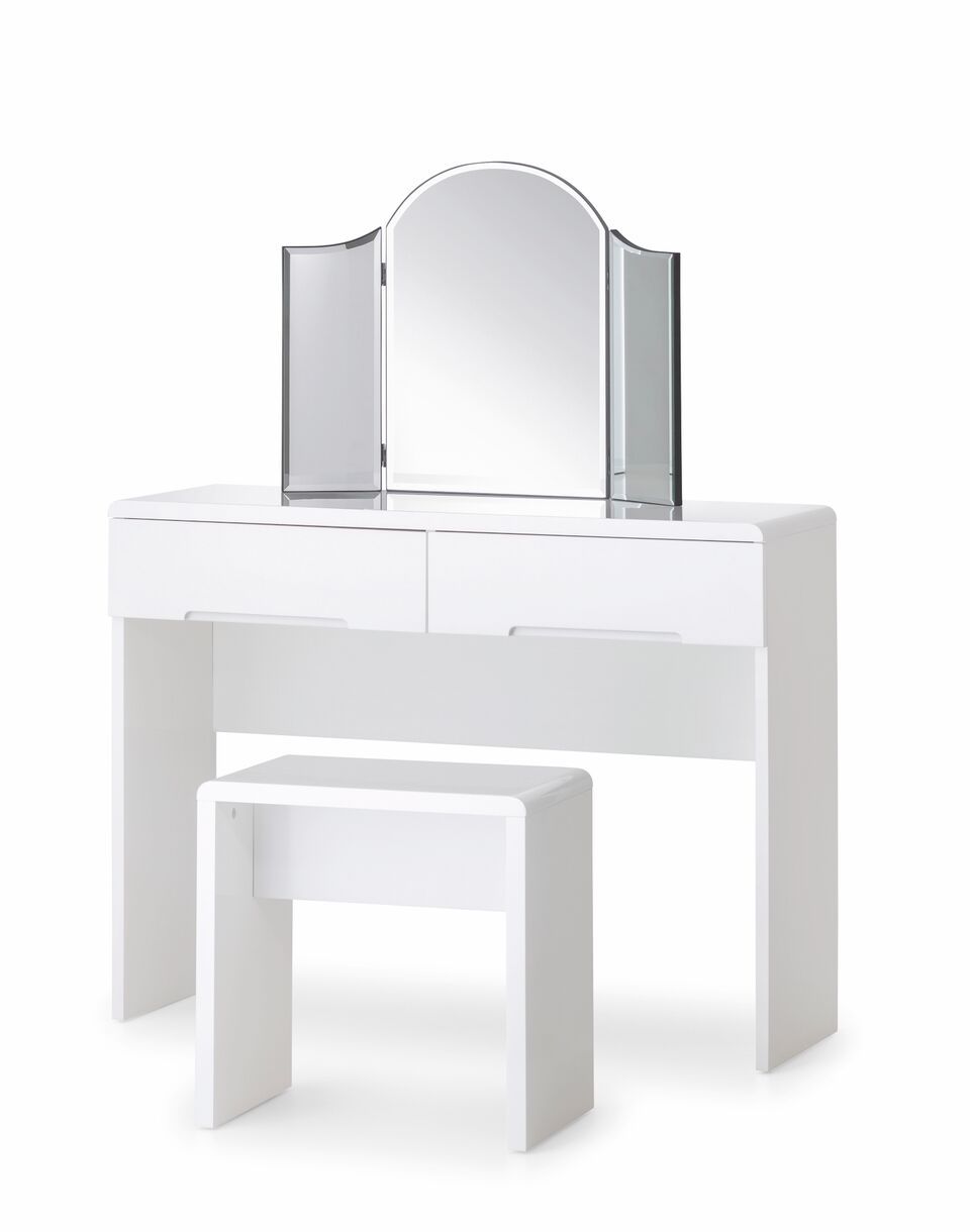 Dressing Table - MANHATTAN 2 Drawer Dresser High Gloss White 100cm