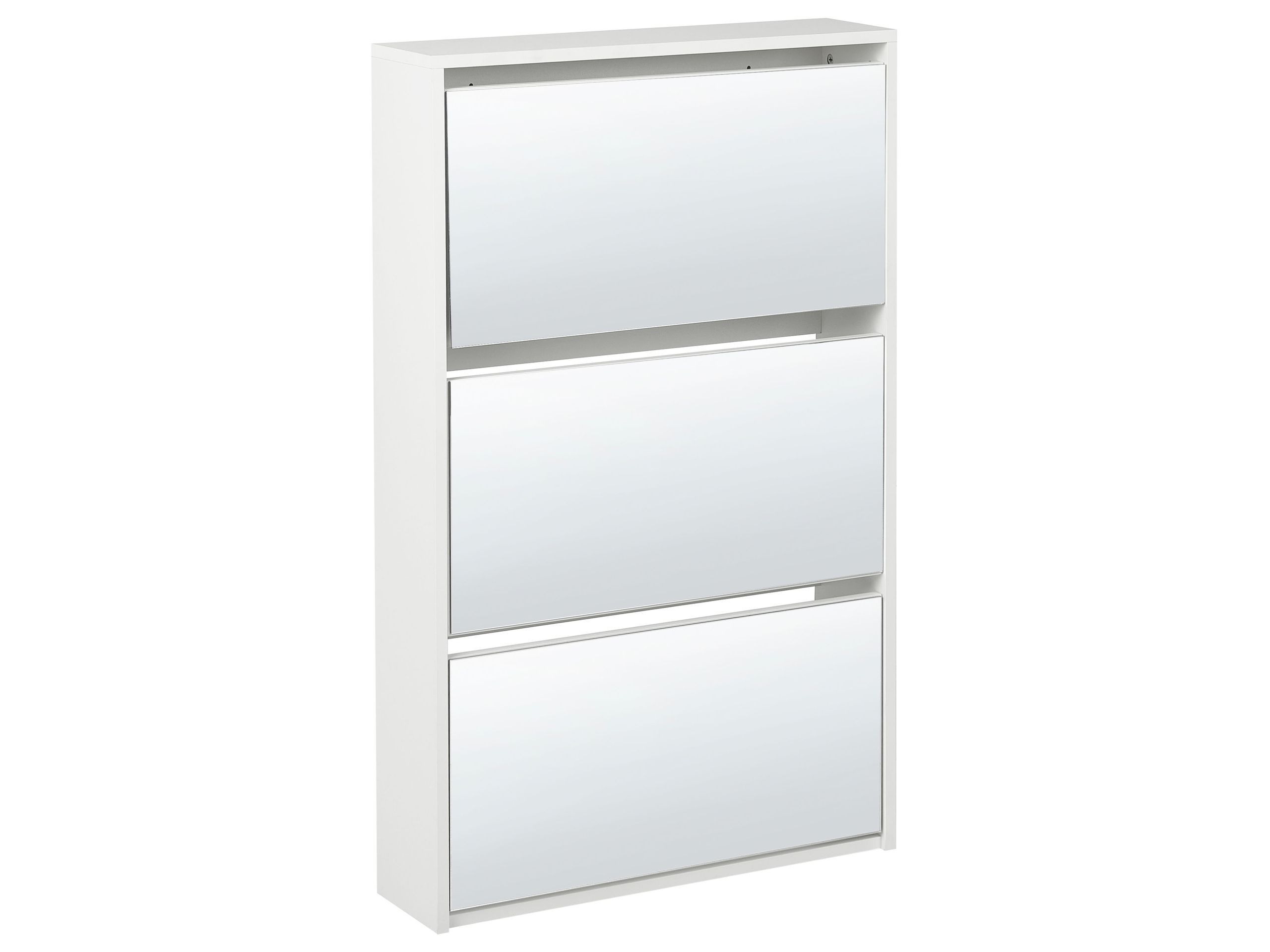 MIDEN 3 Compartment Mirrored Shoe Storage Cabinet White
