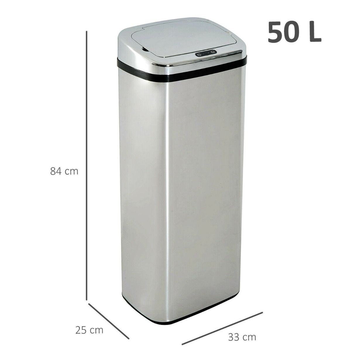 Compact and Slimline Stainless Steel Infrared Sensor Rubbish Bin - 50L