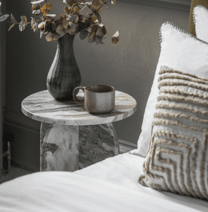 Barstow Amalfi Side Table Elegant Marble Design in Classic Natural