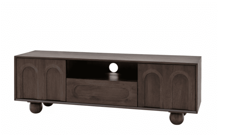 Casper Retro Walnut Media Unit with Relief Arch Designs