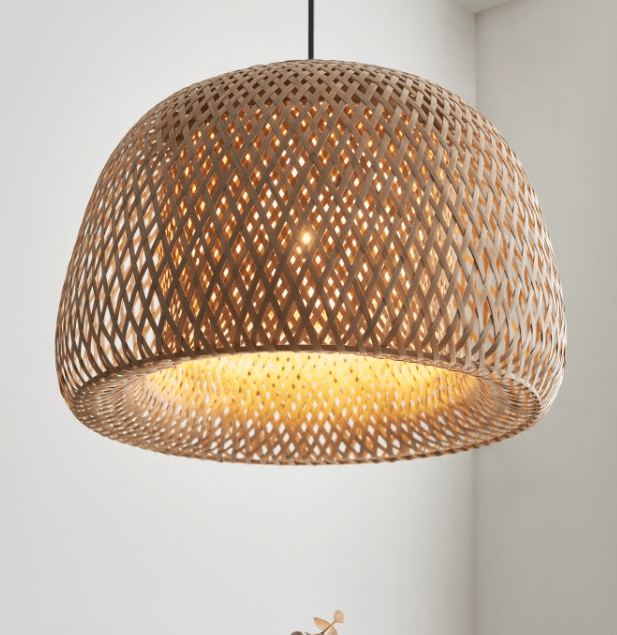 Auburn Rattan Elongated Sphere Pendant Light - Natural