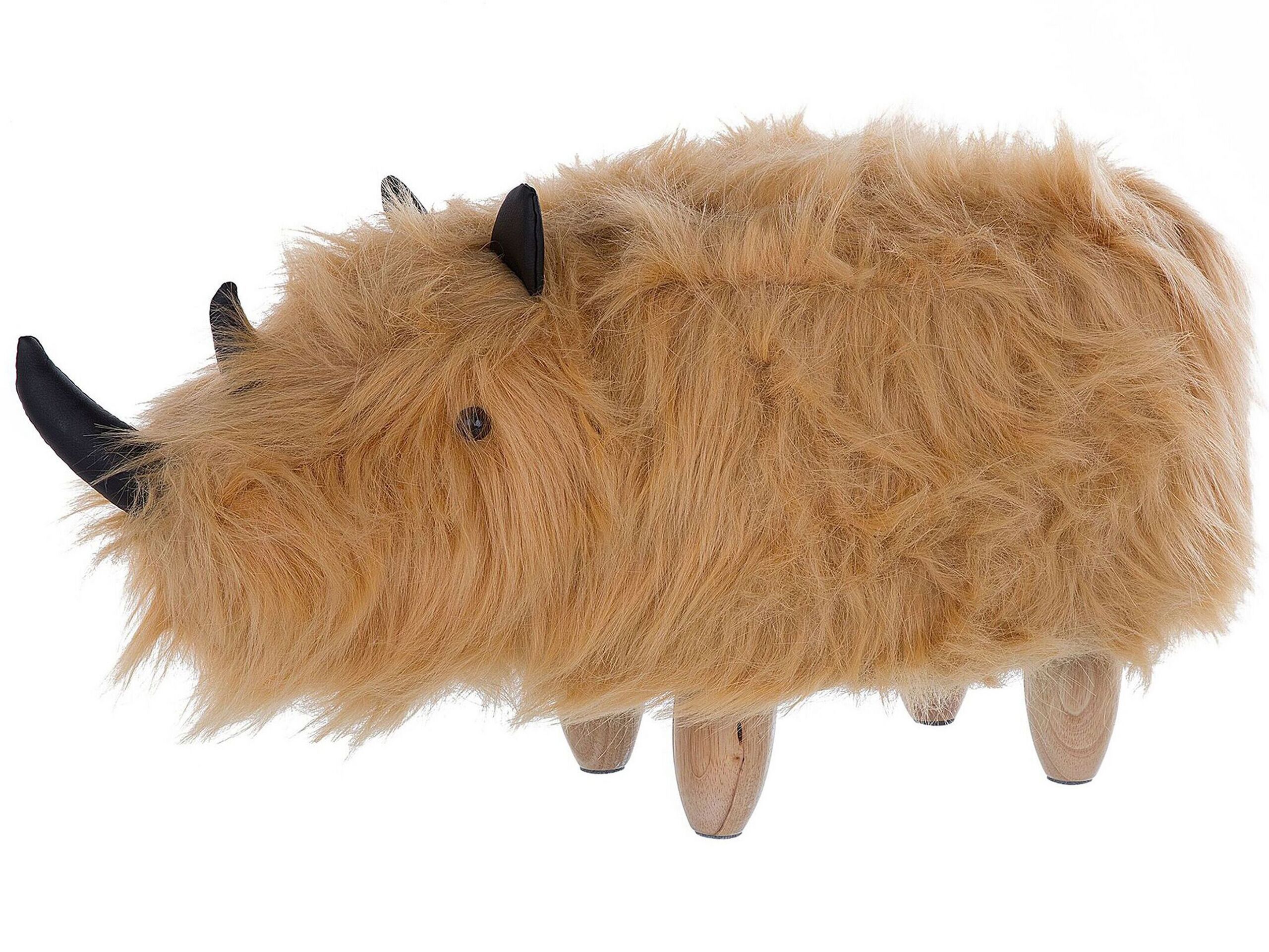 Animal Rhino Children Stool Sand Beige Faux Fur Upholstered Wooden Legs ...