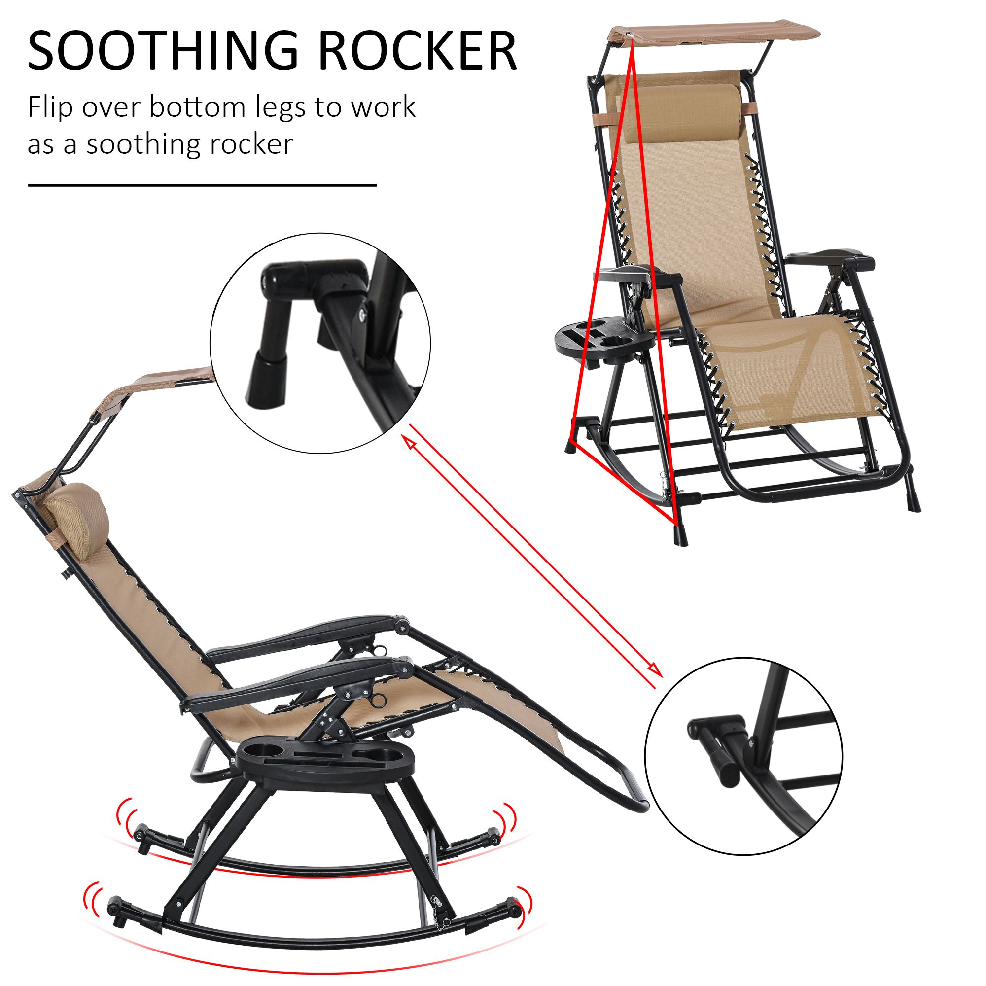 Garden Rocking Chair Folding Recliner Outdoor Adjustable Sun Lounger Rocker Zero-Gravity Seat ...