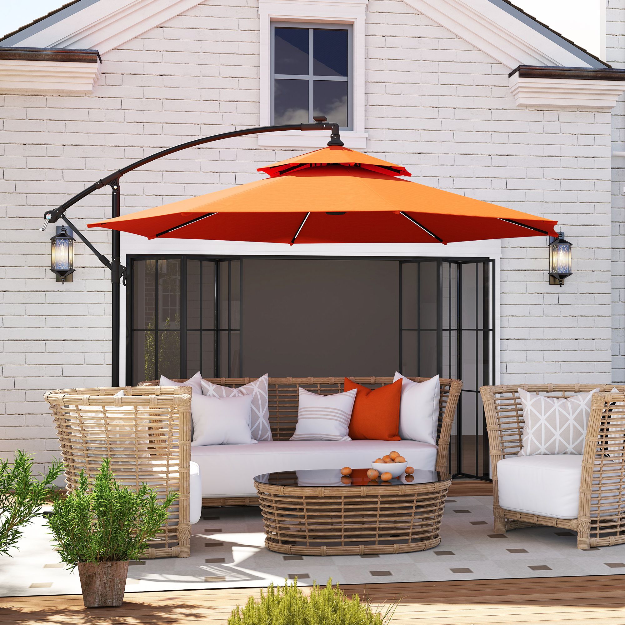 SUNVISTA 3m LED Light Overhanging Parasol Orange
