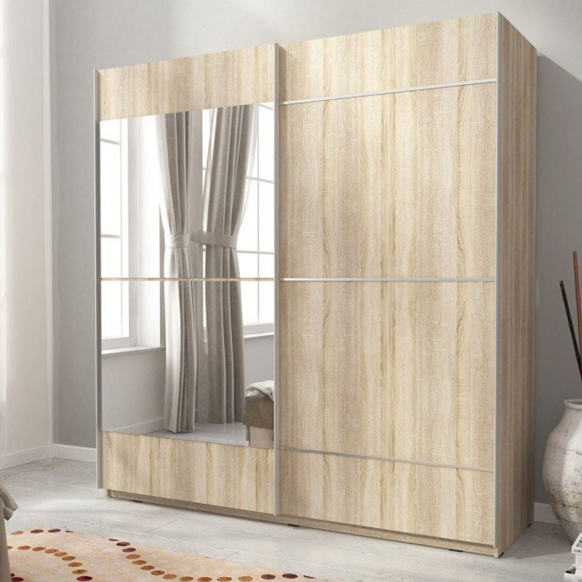 Sliding Wardrobe - MICHA IV 2 Door Mirrored Wardrobe Oak Sonoma 200cm