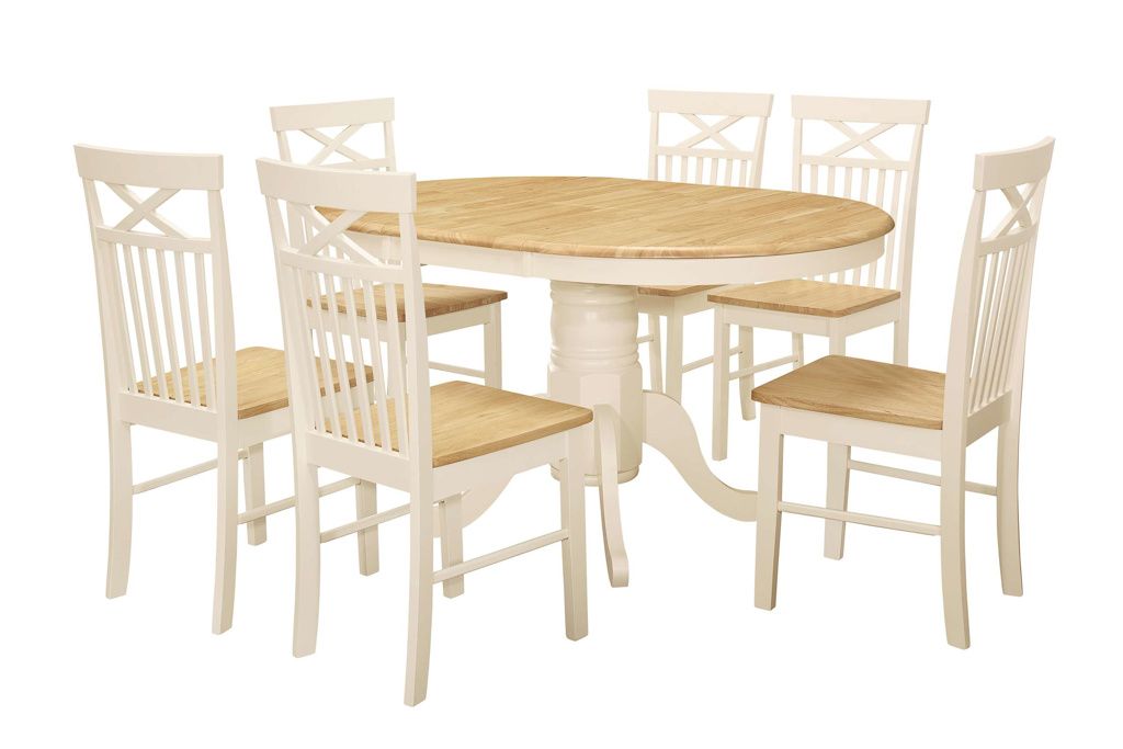 Classic Farmhouse Style Dining Set with 6 Chairs - White with Oak Top