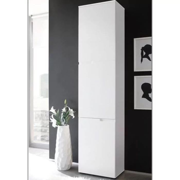 Viktoria Modern Tall Narrow Bookcase with 3 Doors - Matt White with ...