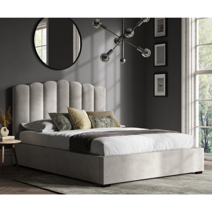 Bradgate Shell Shaped Headboard Design Velvet Fabric Light Grey Ottoman ...