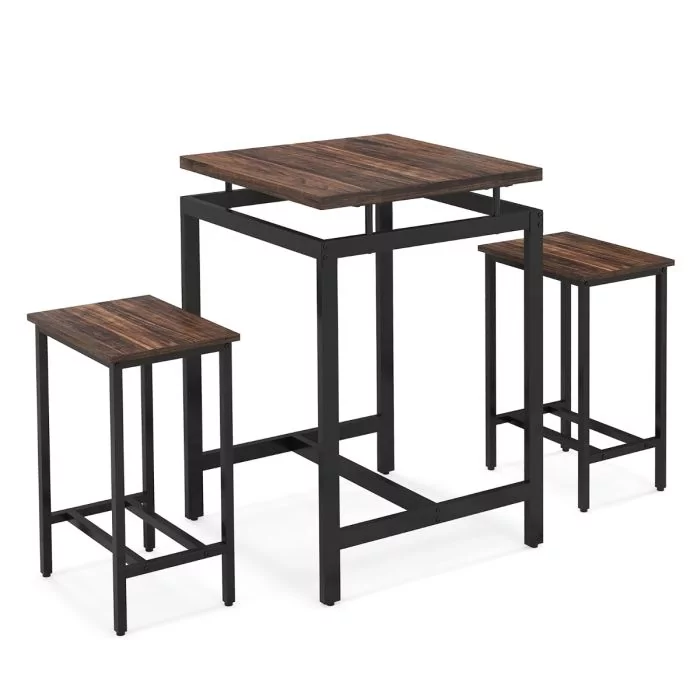 Dining Table Set - Counter Height Table and 2 Stools set with Floating ...