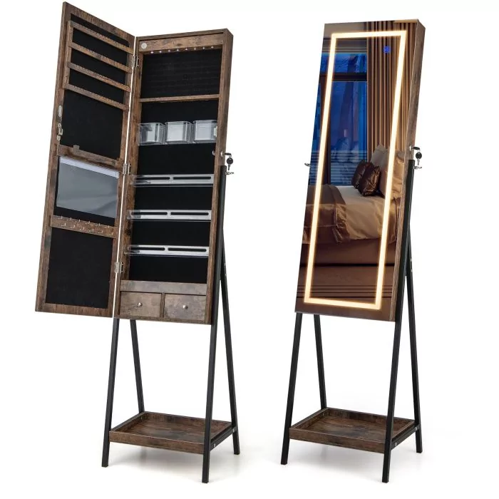 Jewellery Cabinet - LED Standing Jewelry Mirror Cabinet with 3-Color ...