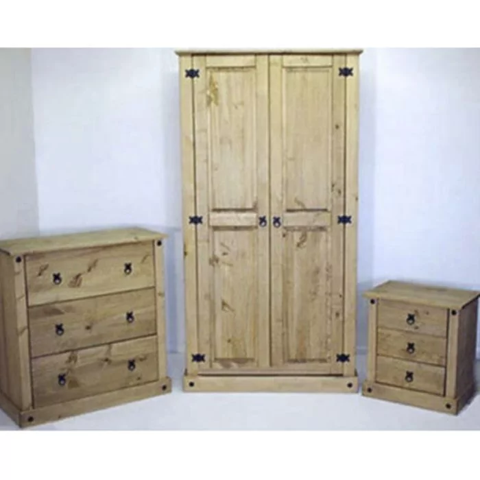 Wardrobe Set - COMPTON 2 Door Bedroom Set 3 Piece Mexican Style 80cm
