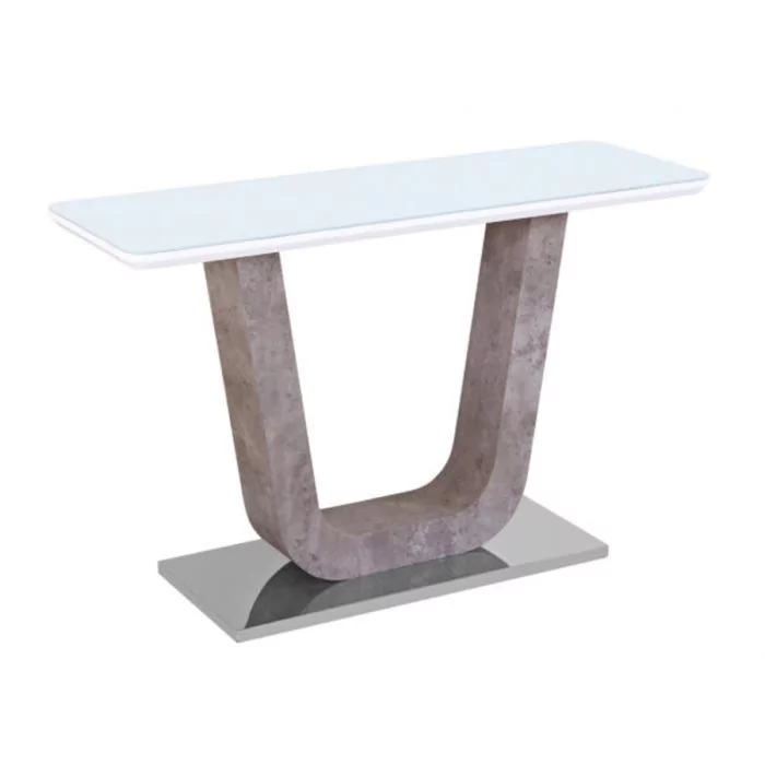Creston Chase White Glass Console Table - Stone Effect